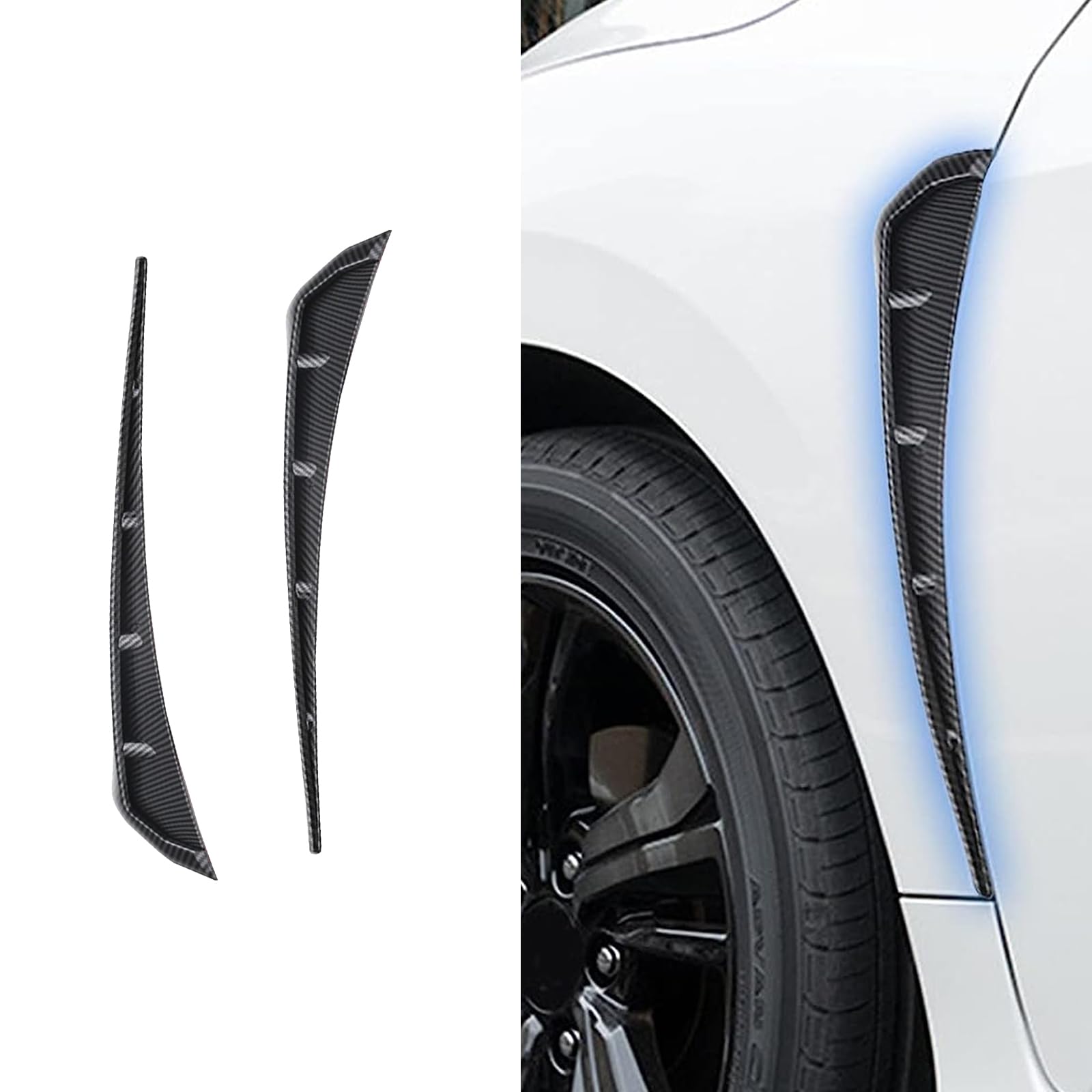 zvsay 2 PCS Car Fender Plate Vents Decoration Stickers, Intake Grille Spoiler External Accessories, Car Body Anti-Collision Stickers, Universal for Most Cars Protectors (Carbon Fiber Black)