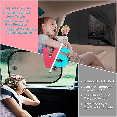 Car Window Shades, Magnetic Double Layer Car Sun Shade for Side Windows Privacy Full Covers/Half Shade Options Black Car Window Curtains for Baby Protection (1pcs)