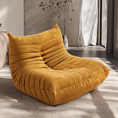 BAMOOLI Fireside Chair, Modern Comfy Teddy Fabric Lazy Floor Sofa Armless Lounge Chair, Upholstered Bean Bag Couch Oversized Corner Chair for Living Room, Bedroom, Office, Salon, Orange