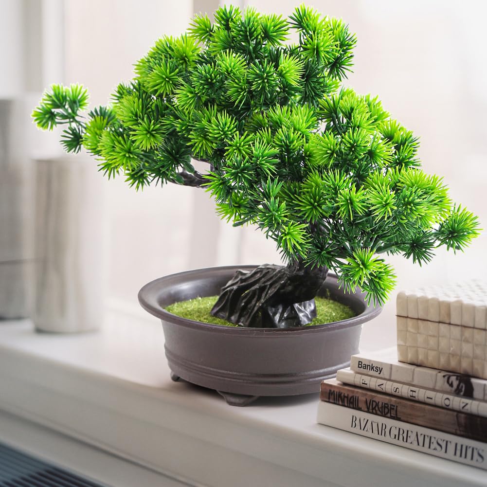 Artificial Bonsai Tree - Perfect for Decorating with Small Faux Plants - Indoor Silk Bonsai Replica with Pot - Zen-Inspired Design - 8.8 Inch Tall - Low Maintenance Greenery
