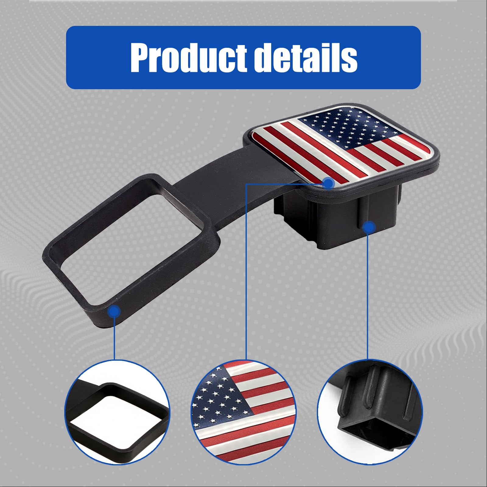 Fogfar 1 PC Square Tow Hitch Dust Plug, 3.14" x 3.14" x 1.96" American Flag Pattern Tow Tube Square Cover, Trailer Receive Tube Plug, Fits 2" x 2" Receiver Tube (Red)