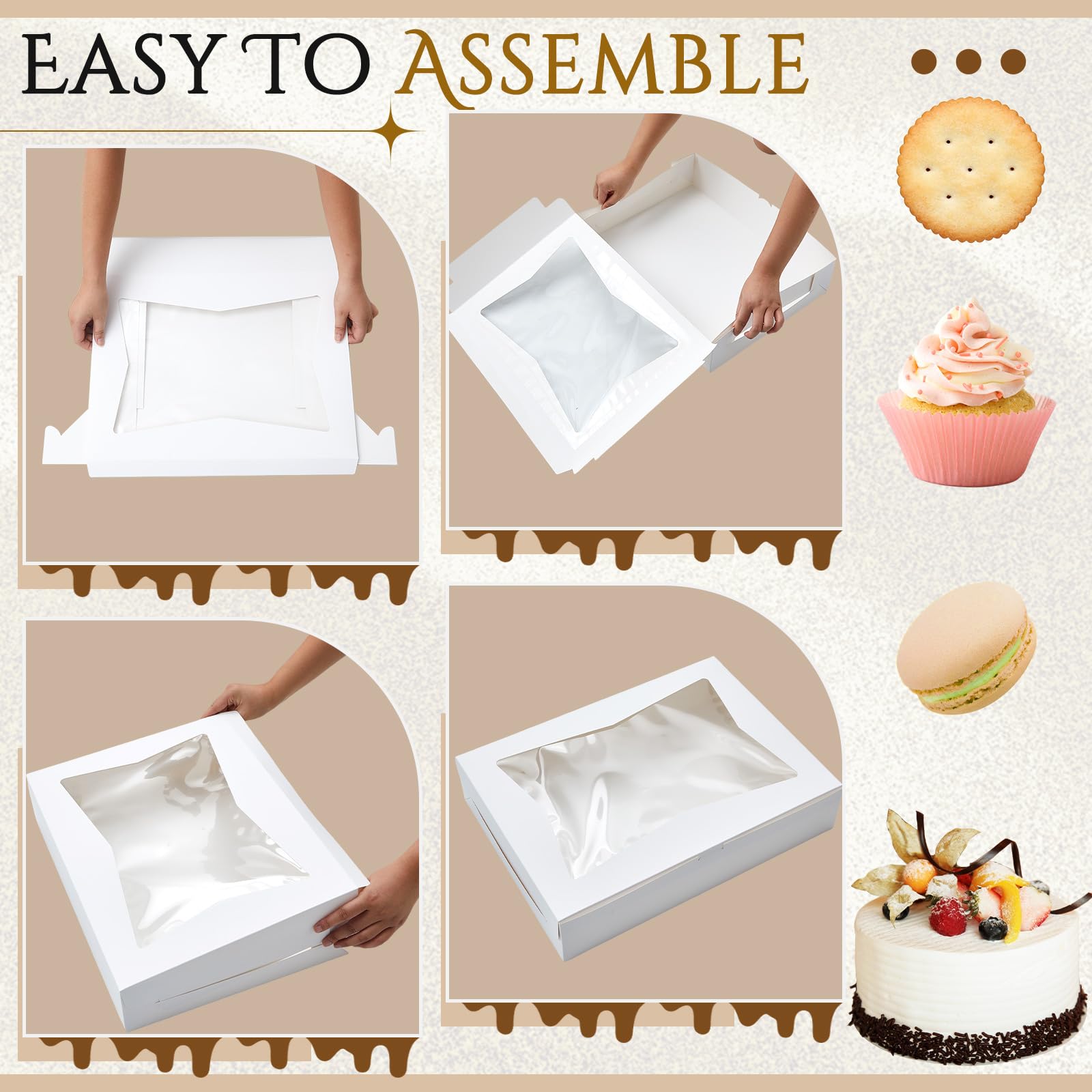 Lincia 30 Pcs White 19 x 14 x 4 Inches Cake Boxes Large Window Bakery Cake Box Rectangle Cardboard Sheet Cake Box Bakery Take out Containers for Pastries Muffins Pies Chocolate Covered Strawberries