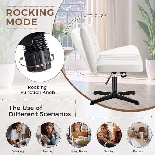 Shahoo Criss Cross Legged Chair, Armless Swivel Wide Padded Height Adjustable Fabric Home Office, Beige