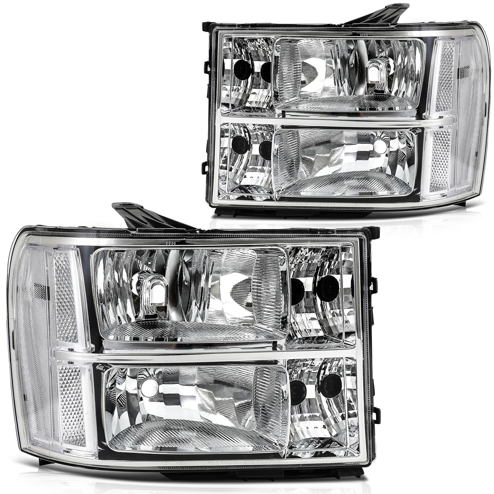LBRST Headlight Assembly for GMC Sierra 1500 2007-2013 for GMC Sierra 2500 HD 2007-2014 for GMC Sierra 3500 HD 2007-2014 Chrome Housing Clear Reflector Driver and Passenger Side Headlamp 22853029