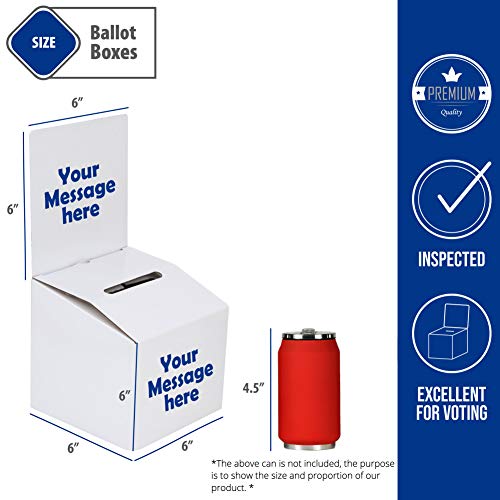 ALBEN Ballot Box for Suggestions Donations Raffles White Glossy Cardboard Boxes with Removable Header in Medium Size 6x6x6 inches with Slot for Tickets and More (2 Pack)