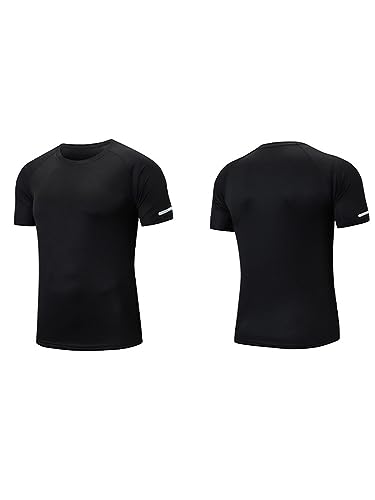 Mufeng Kids Boys Quick Drying Breathable Short Sleeve T-Shirt Sun Protection Shirts for Workout Exercise Running Cycling Black 9-10 Years