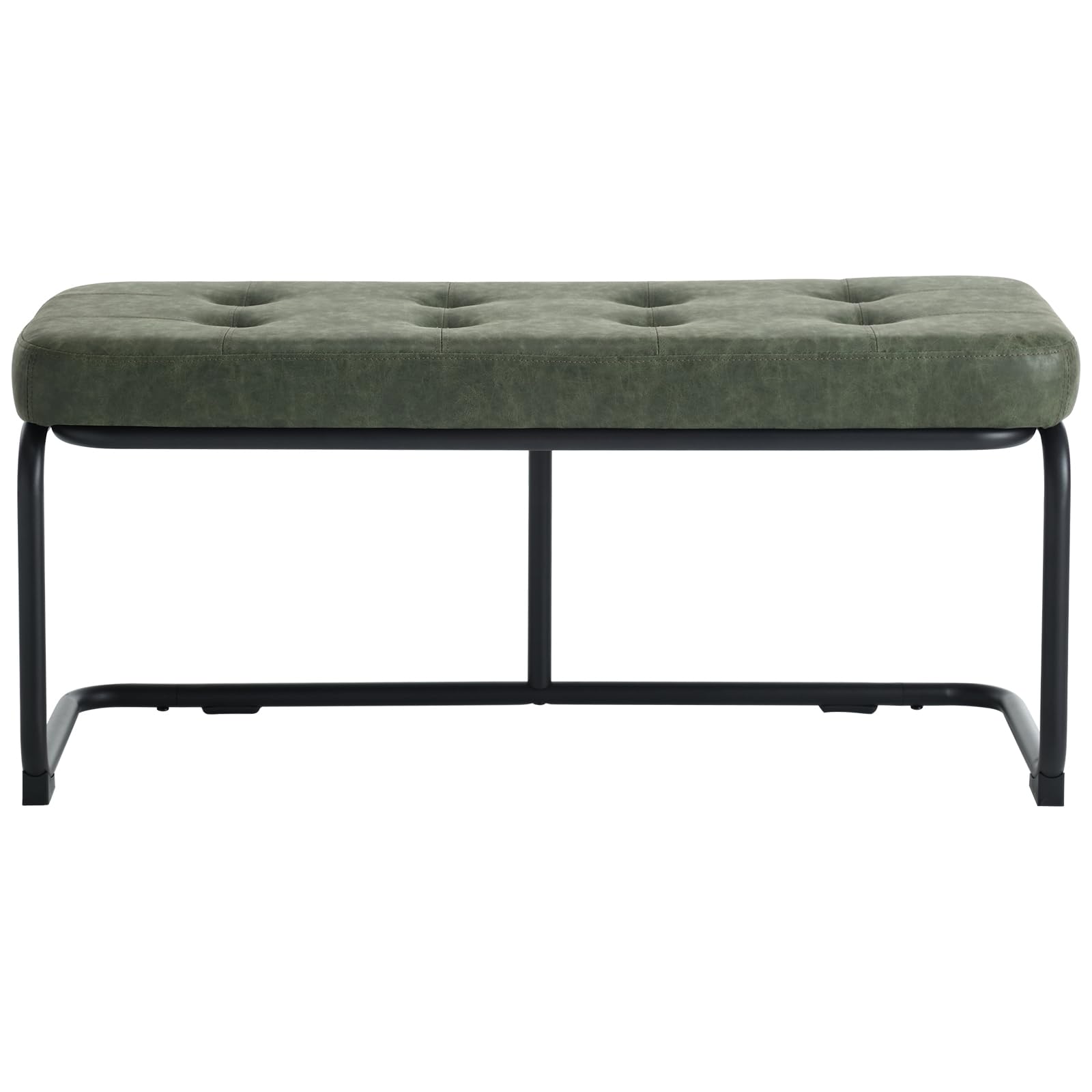 ZH4YOU 39 Inch Modern Dining Bench Indoor, Upholstered Leather Entryway Bench with Metal Legs, Button Tufted Ottoman Bench with Shoe Storage, Small Bench for Kitchen & Living Room Furnitures, Pu Green