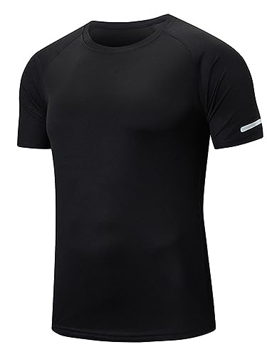 Mufeng Kids Boys Quick Drying Breathable Short Sleeve T-Shirt Sun Protection Shirts for Workout Exercise Running Cycling Black 9-10 Years
