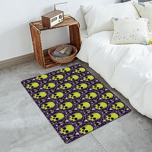 Jolunifun Halloween Antifatigue Kitchen Bath Door Mat Cushioned Runner Rug,Washable Welcome Floor Sink Mat,Waterproof Non-Slip Comfort Standing Doormat,Green Horror Skull Bone Purple Backdrop 24"x36"