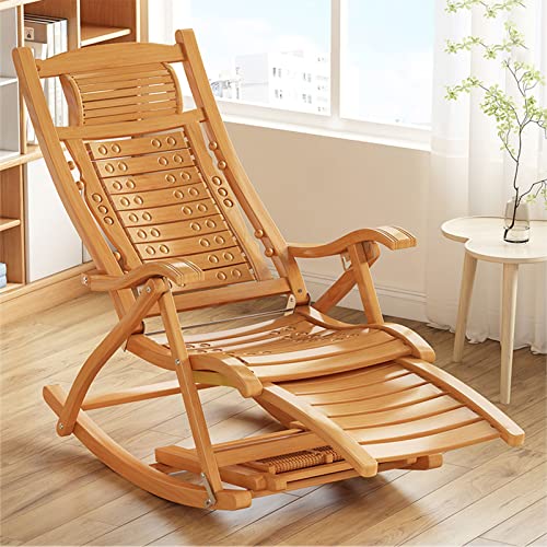Lounge Chair, Wooden Recliners for Garden Folding Chair Bamboo Recliner Folding Rocking Chair - Balcony Home Lounge Chair, Adjustable Backrest Elderly Chair