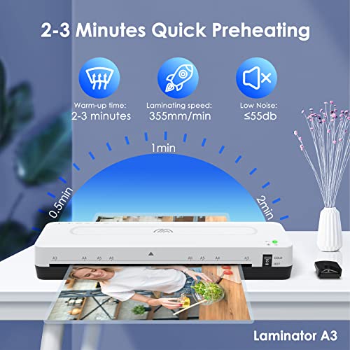Laminator Machine 13Inch Laminating Machine - A3 Lamination Machine with 30 Laminating Pouches, Cold and Thermal Laminator Kit with Paper Cutter and Corner Rounder for Office Home School Use