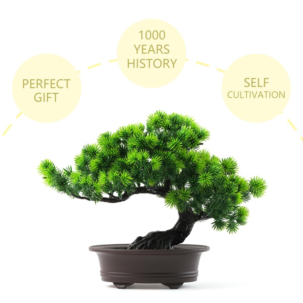 Artificial Bonsai Tree - Perfect for Decorating with Small Faux Plants - Indoor Silk Bonsai Replica with Pot - Zen-Inspired Design - 8.8 Inch Tall - Low Maintenance Greenery