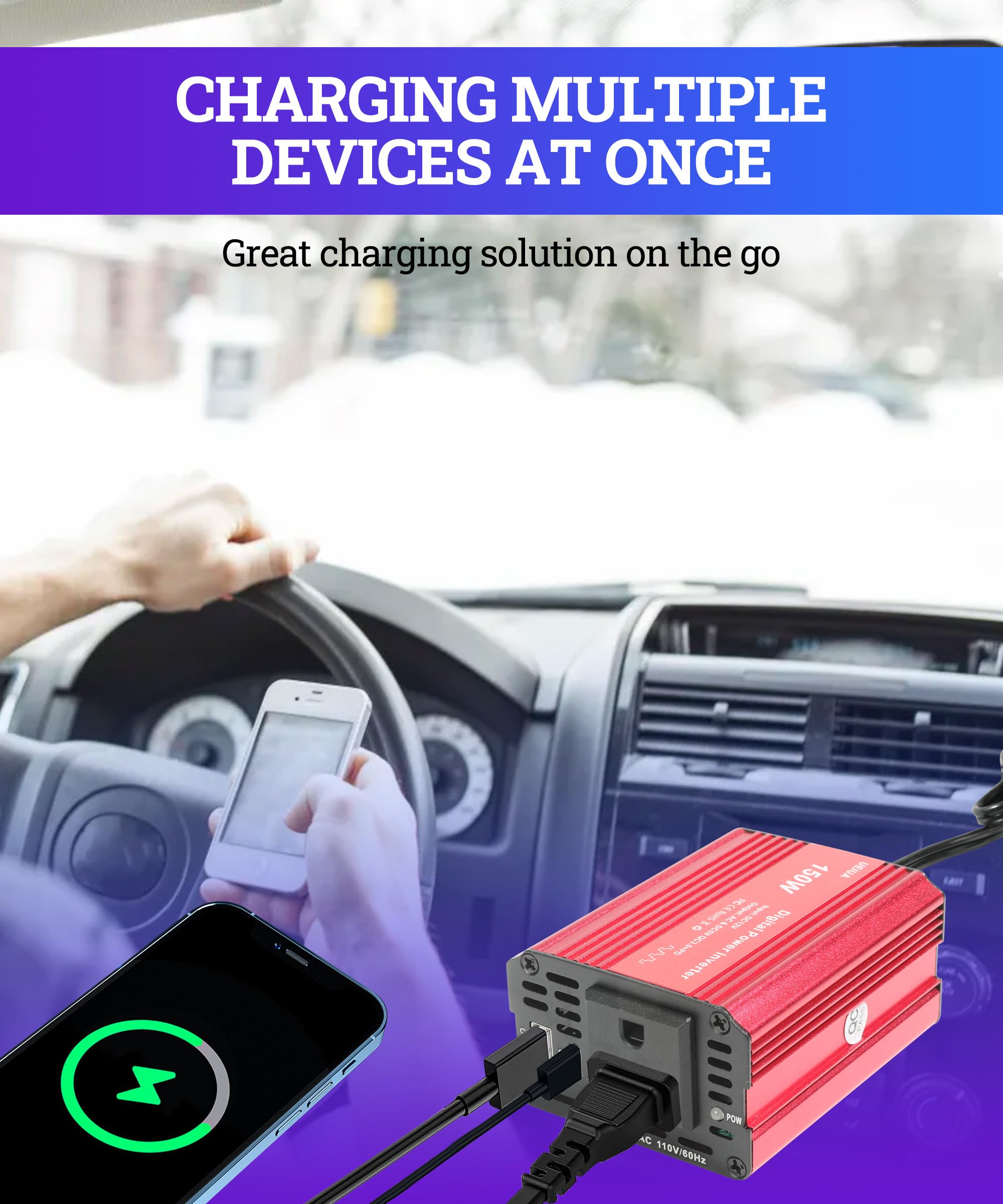 Zlirfy Car Inverter,Power Inverter,150W Car Power Inverter,Car to Outlet Adapter with USB+Type-C PD Dual Interface,Car Accessories Car Power Adapter,Car Plug Outlet Adapter