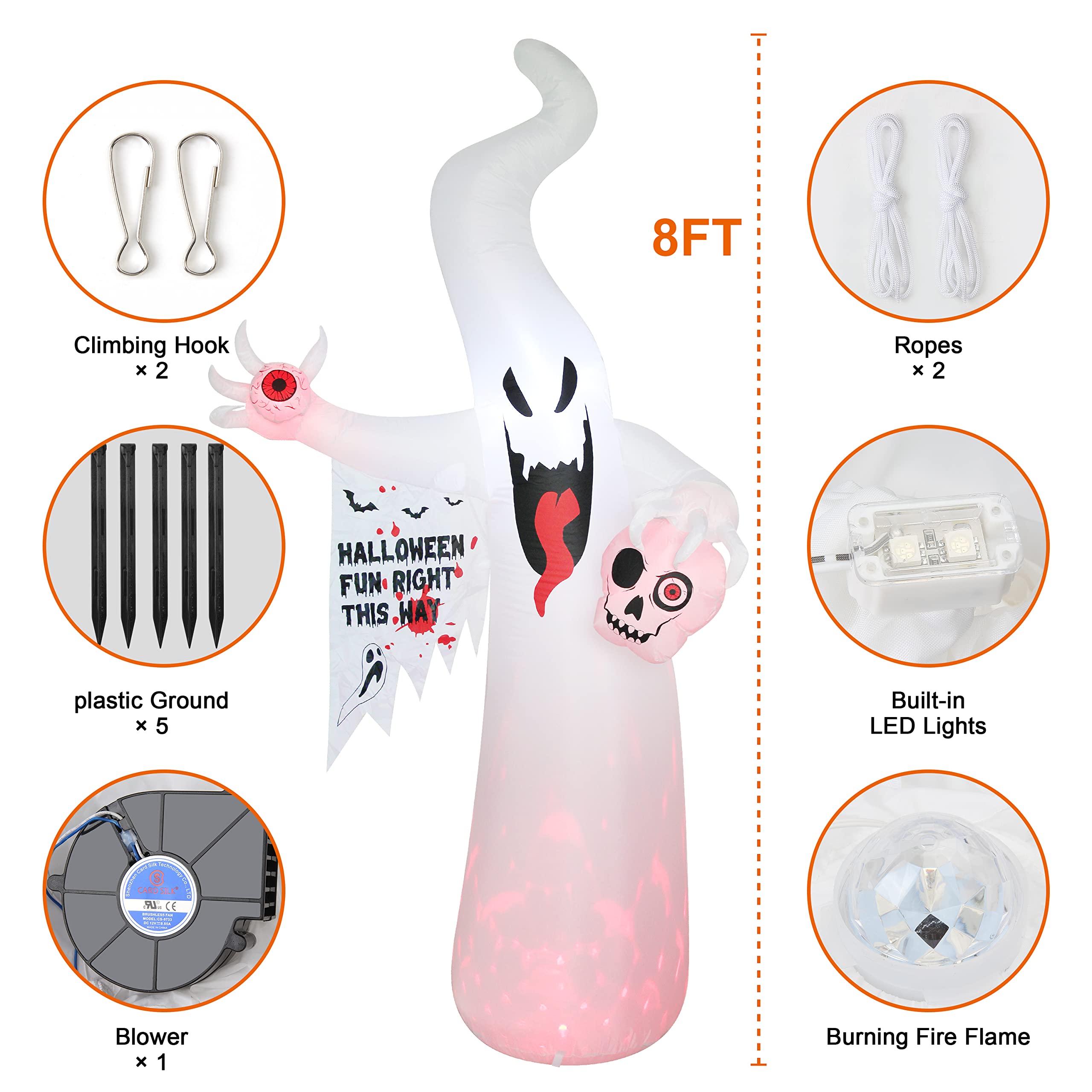 Halloween Inflatable Decorations Outdoor, Halloween Blow Up Inflatable for Halloween Yard, Garden, Lawn Decorations, Towering Spooky Ghost with Heart in Hand, Build-in LEDs