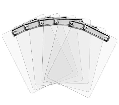 Plastic Clipboards (Set of 6) Transparent Clipboard (Clear) Strong 12.5 x 9 Inch | Holds 100 Sheets! Acrylic Clipboards with Low Profile Clip | Cute Clip Boards Board Clips