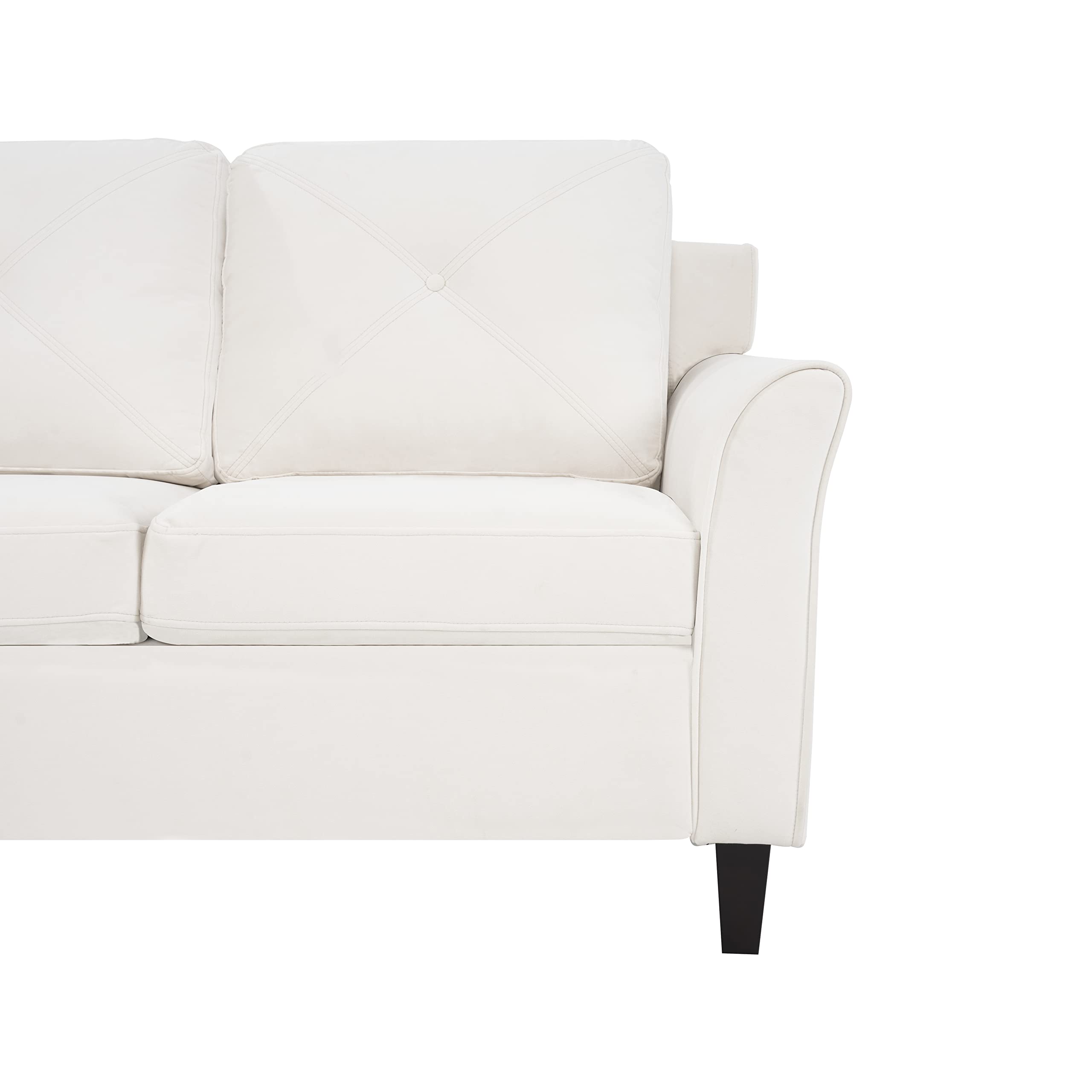 Naomi Home Button Tufted Sofa with Rolled Arms, Tufted Cushions / 3 Seater Sofa Couch for Small Spaces, Living Room, Bedroom, Apartment, Easy Tool-Free Assembly, Microfiber, Cream (P-03778)