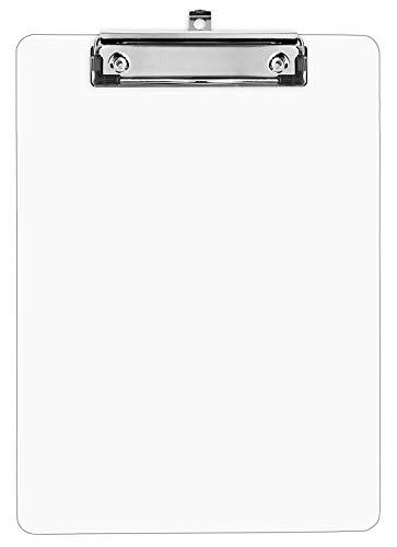 Plastic Clipboards (Set of 6) Transparent Clipboard (Clear) Strong 12.5 x 9 Inch | Holds 100 Sheets! Acrylic Clipboards with Low Profile Clip | Cute Clip Boards Board Clips