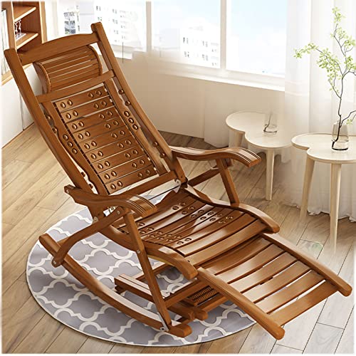 Lounge Chair, Wooden Recliners for Garden Folding Chair Bamboo Recliner Folding Rocking Chair - Balcony Home Lounge Chair, Adjustable Backrest Elderly Chair