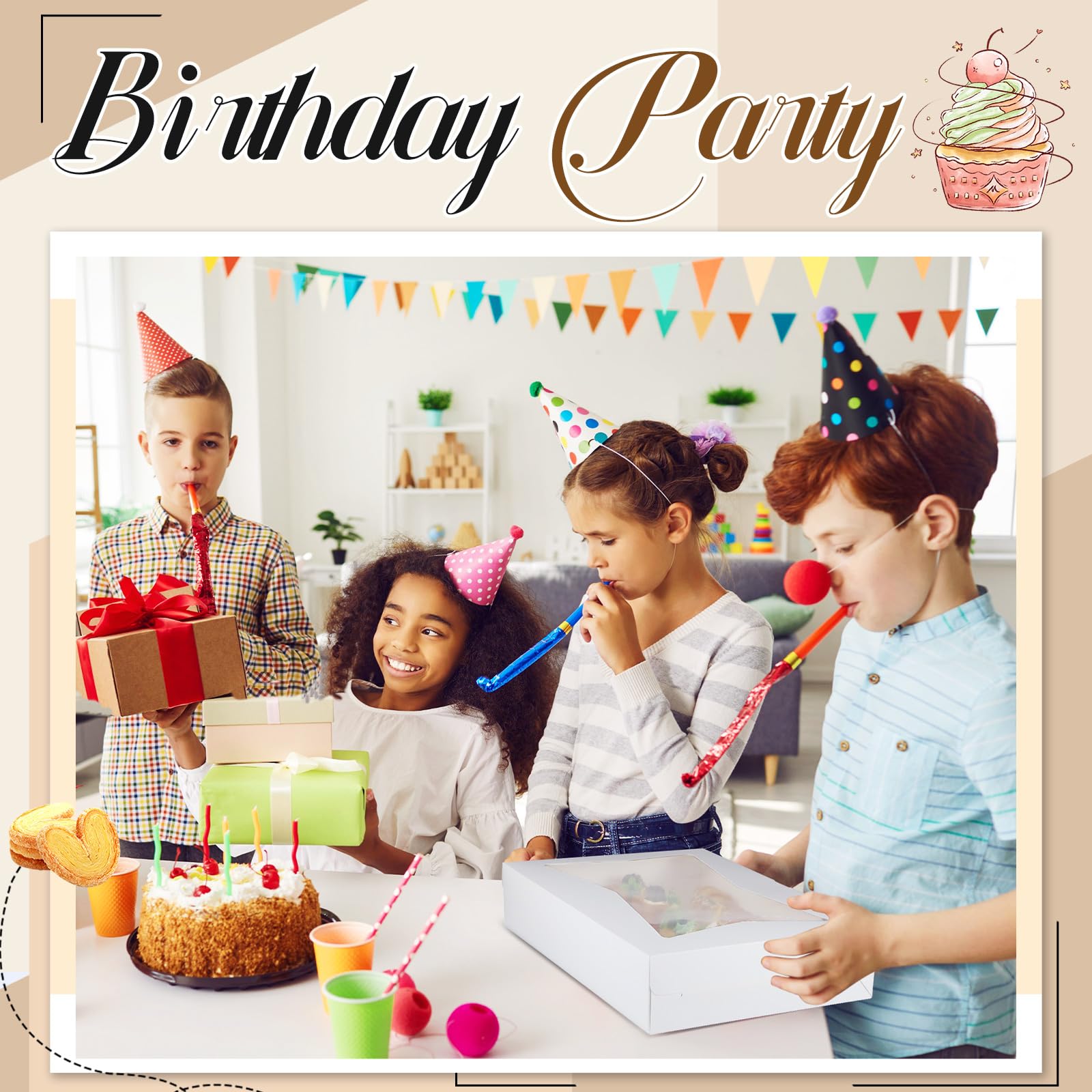 Lincia 30 Pcs White 19 x 14 x 4 Inches Cake Boxes Large Window Bakery Cake Box Rectangle Cardboard Sheet Cake Box Bakery Take out Containers for Pastries Muffins Pies Chocolate Covered Strawberries