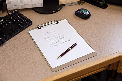 Plastic Clipboards (Set of 6) Transparent Clipboard (Clear) Strong 12.5 x 9 Inch | Holds 100 Sheets! Acrylic Clipboards with Low Profile Clip | Cute Clip Boards Board Clips
