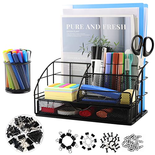 vedett Desk Organizer and Accessories Set for All Desk, Office Supplies Organizer with 6 Compartments + Pen Holder / 72 Accessories, for Aldult and Chlidren（Large）