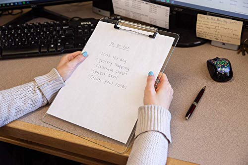 Plastic Clipboards (Set of 6) Transparent Clipboard (Clear) Strong 12.5 x 9 Inch | Holds 100 Sheets! Acrylic Clipboards with Low Profile Clip | Cute Clip Boards Board Clips