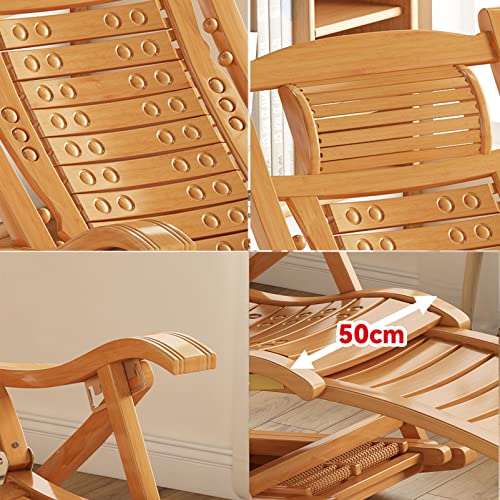 Lounge Chair, Wooden Recliners for Garden Folding Chair Bamboo Recliner Folding Rocking Chair - Balcony Home Lounge Chair, Adjustable Backrest Elderly Chair