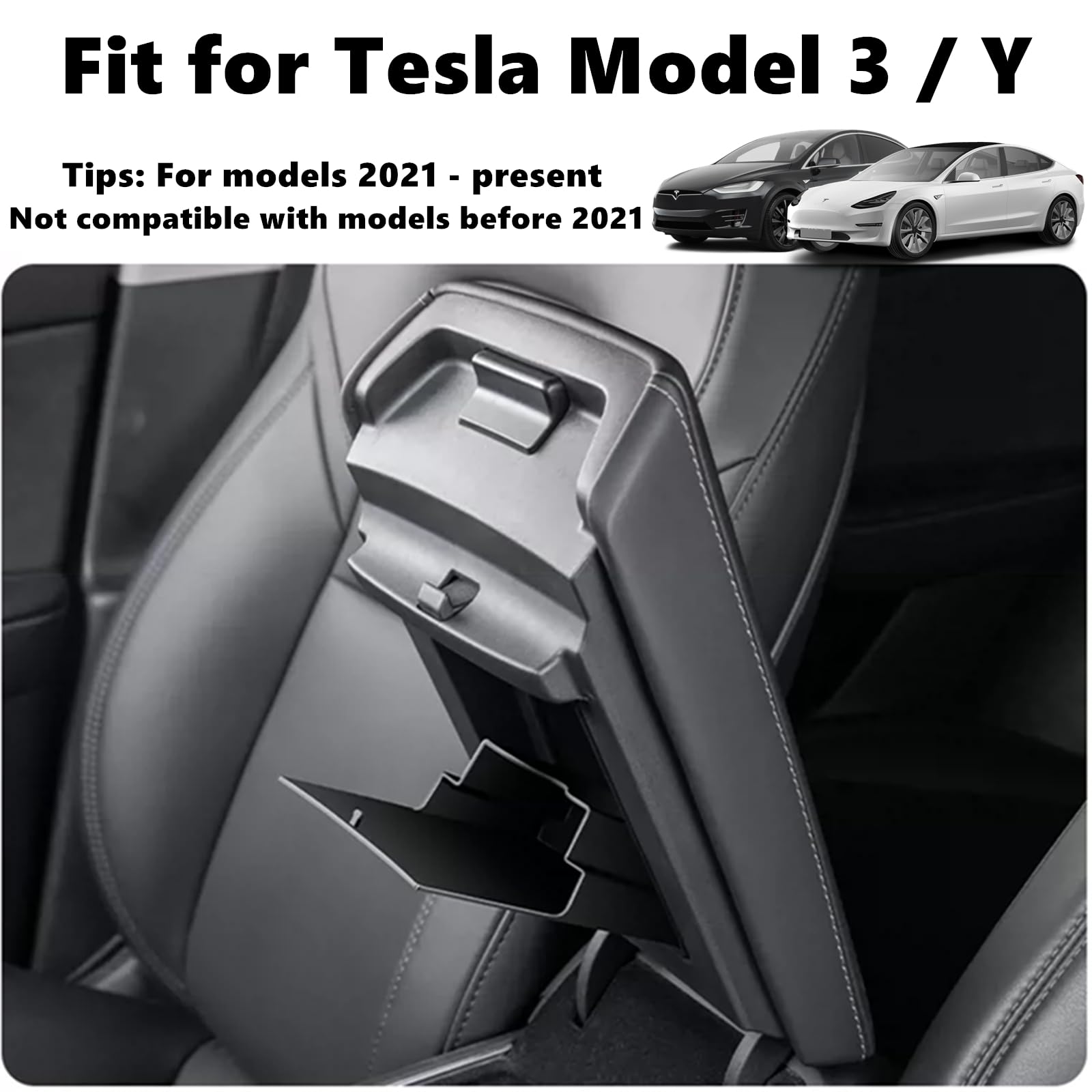 HZGAMER One-Touch Hidden Storage Box Fit for Tesla Accessories Model 3 / Y 2023 2022 2021, Armrest Console Organizer for Card Keys Coin Money - ONLY You Know