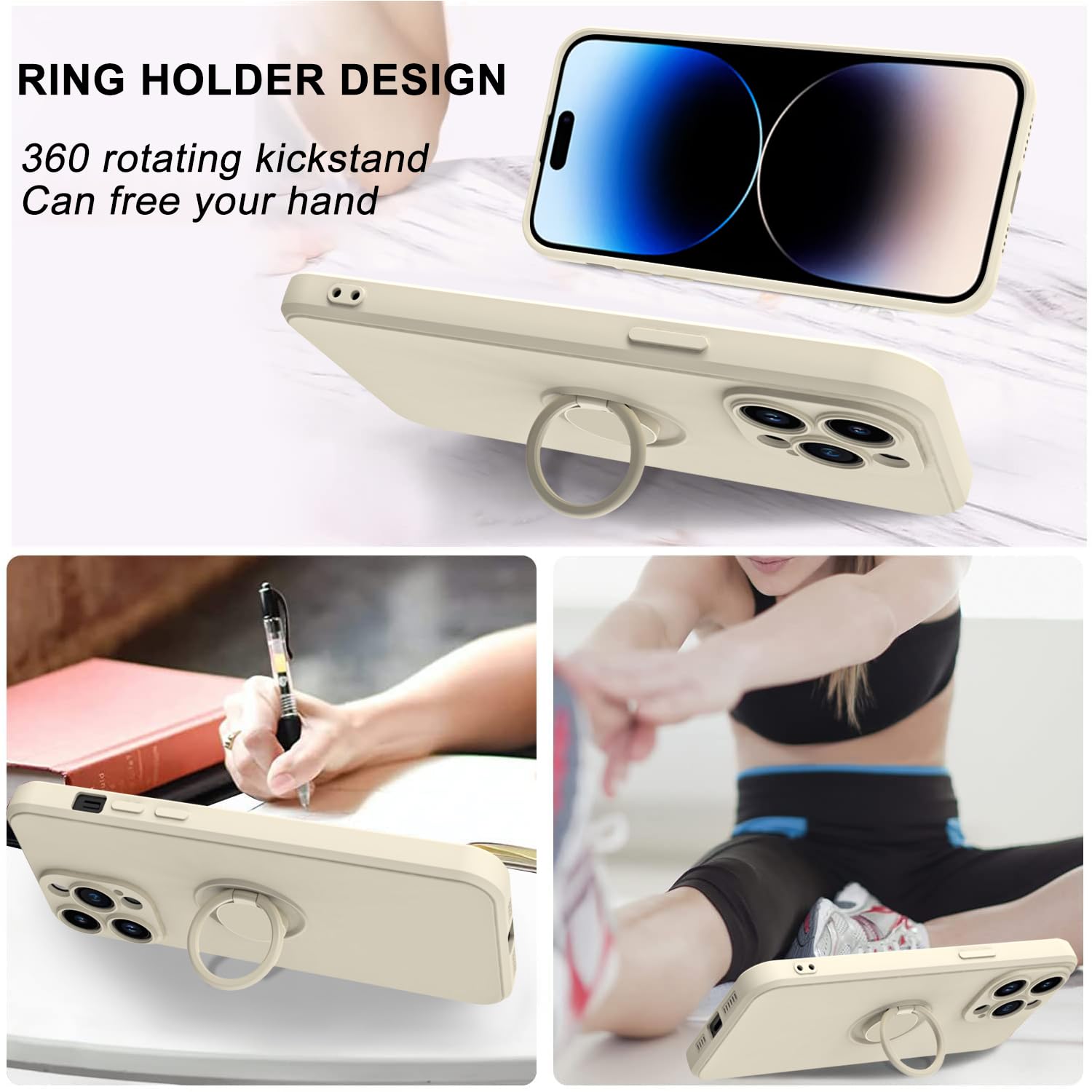 Dinick for iPhone 14 Pro Max Case with Magnetic Ring Holder Premium Soft Liquid Silicone Cover [Anti-Scratch Microfiber Liner] Shockproof Kickstand Protective Phone Case for iPhone 14 Pro Max White