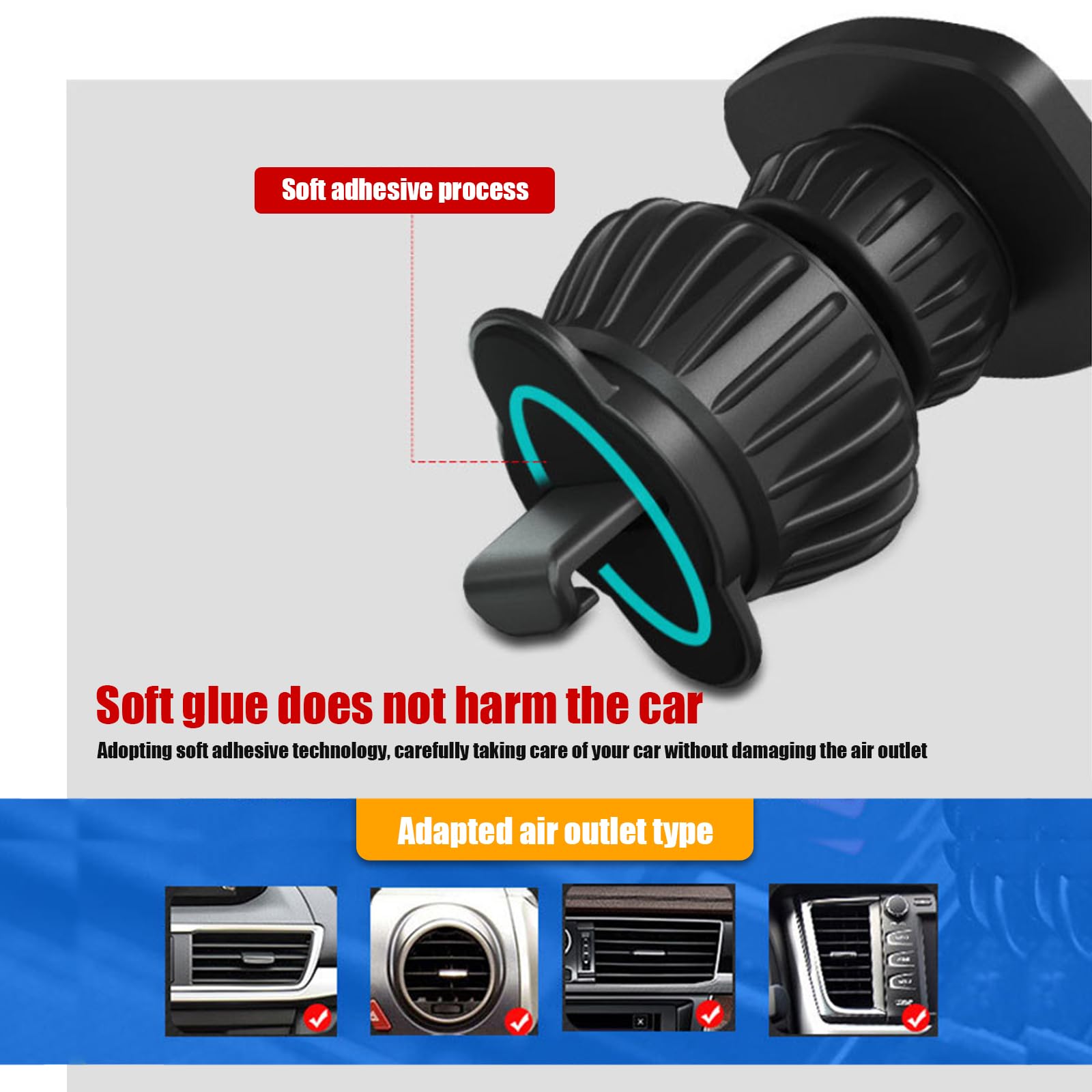 gunhunt 1 PC Snap-on Car Phone Holder, 2.36" x 1.57" 360° Rotating Air Outlet Multifunctional Navigation Bracket, Suitable for Conventional Horizontal Air Outlets Such as Horizontal/Vertical (Black)