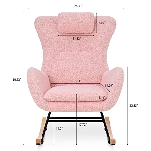 Morhome Upholstered Nursery Rocking Chair-Comfy Glider Rocker with Padded Seat, High Backrest, and Armrests for Living Room Bedroom Offices, Pink