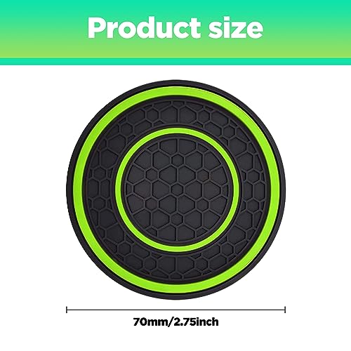 2 PCS Car Cup Holder Coaster,Car Coasters Cup Mats,2.75 Inch Universal Car Cup Coasters,Non-Slip Anti Dust Mats Cup Holder Insert Coaster, Suitable for Most Car Interior (Green)