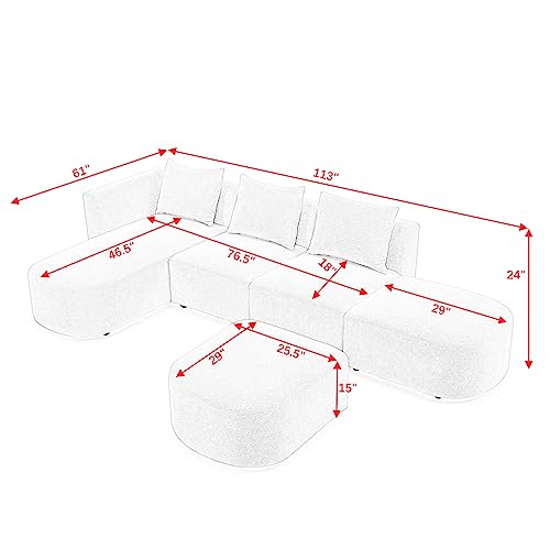 EMKK Modular Sectional Sofa L Shaped Couch with Left Side Chaise and Ottoman, DIY Combination, Loop Yarn Fabric,Living Room Furniture Sets Sofá w/ 3 Pillows