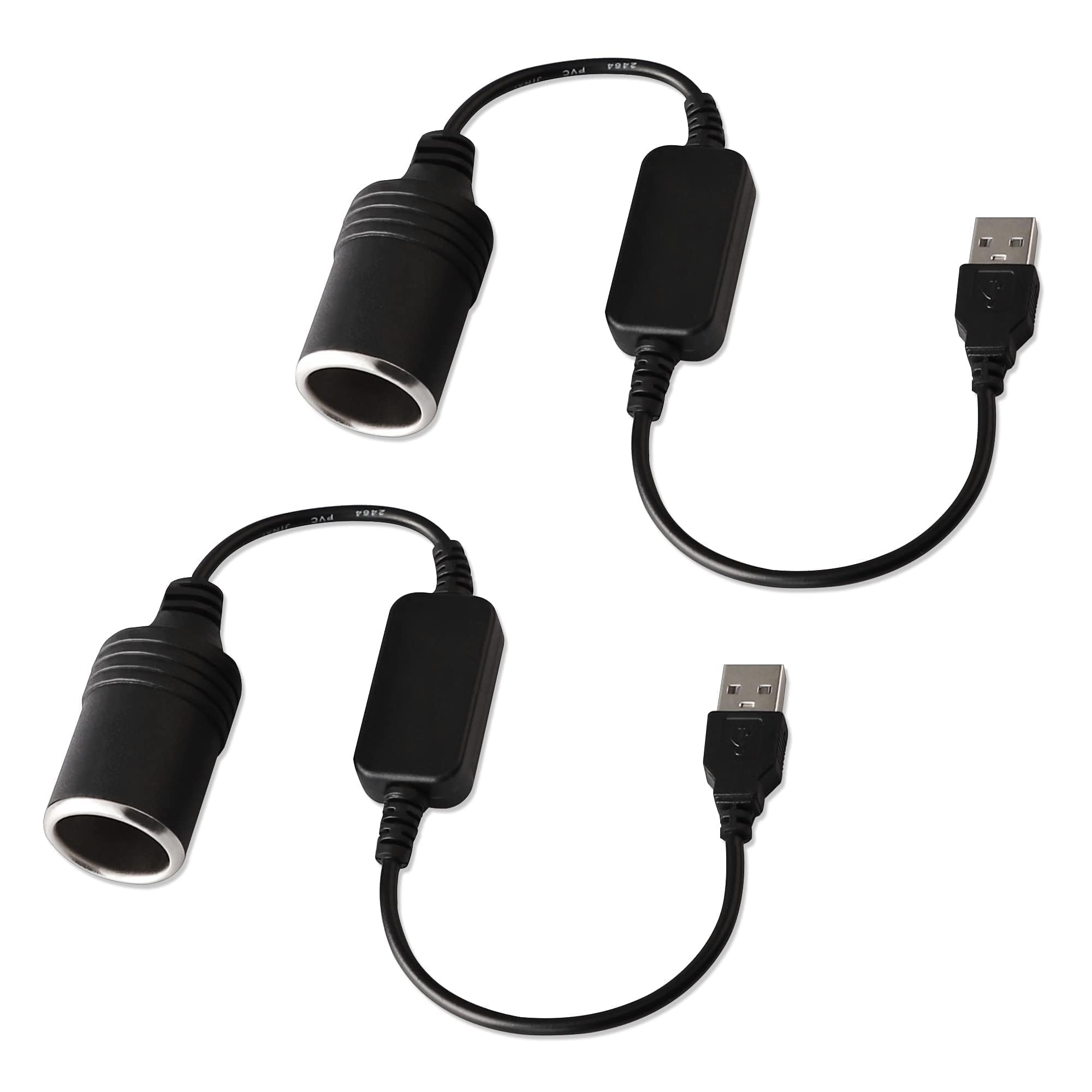 BXIZXD 2-Pack USB A Male to 12V Car Cigarette Lighter Socket Female Converter Cable, Suit for Driving Recorder, Dash Cam and Other Automotive Electronics (8W Max) - 1.2ft