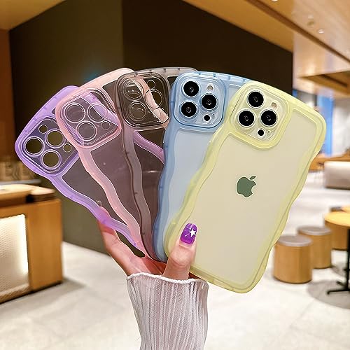 XIQI Compatible with iPhone 13 Pro Max Case 6.7" 2021, Cute Kawaii Curly Wave Frame Shape Soft Silicone Shockproof Protective Phone Cover for Women Girls, Clear/Purple