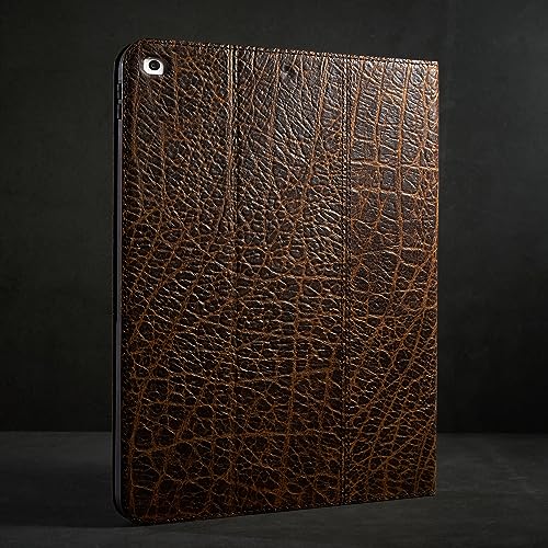 Gexmil Case for iPad 9.7 Inch,6th/5th Generation(2018/2017)-iPad Air 2/1 Gen. Genuine Leather Cover Anti Fingerprint/Slip,Cowhide Folio Cover Auto Sleep/Wake with Adjustable Stand,Buffalo Pattern