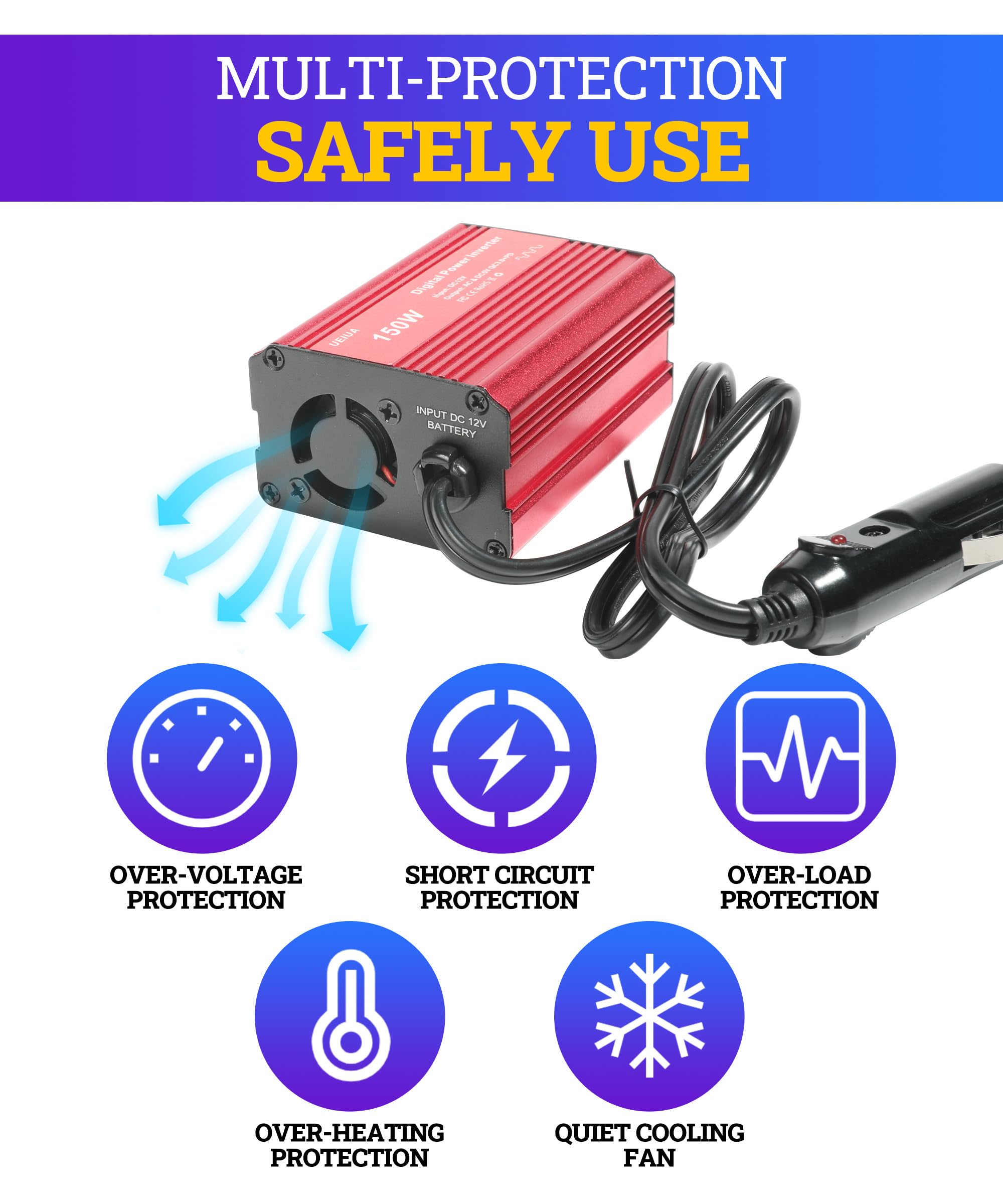 Zlirfy Car Inverter,Power Inverter,150W Car Power Inverter,Car to Outlet Adapter with USB+Type-C PD Dual Interface,Car Accessories Car Power Adapter,Car Plug Outlet Adapter