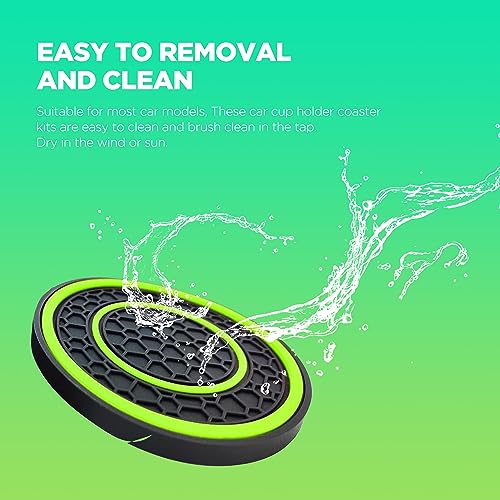 2 PCS Car Cup Holder Coaster,Car Coasters Cup Mats,2.75 Inch Universal Car Cup Coasters,Non-Slip Anti Dust Mats Cup Holder Insert Coaster, Suitable for Most Car Interior (Green)