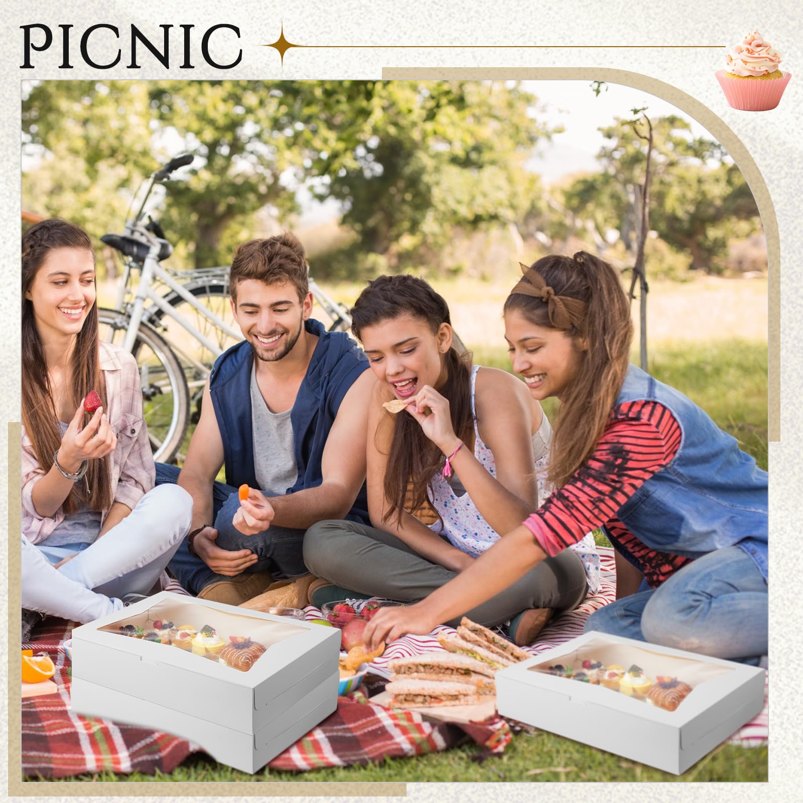 Lincia 30 Pcs White 19 x 14 x 4 Inches Cake Boxes Large Window Bakery Cake Box Rectangle Cardboard Sheet Cake Box Bakery Take out Containers for Pastries Muffins Pies Chocolate Covered Strawberries