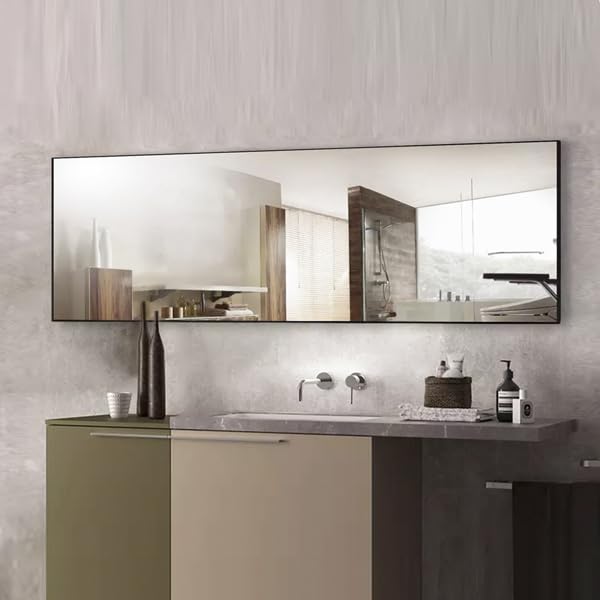 Black Full Length Floor Mirror with Stand for Bedroom and Bathroom Large Wall Hanging Mirror with Shatterproof for Living Room and Closet Aluminum Alloy Frame, Big Size, Free Standing, Gym Mirror