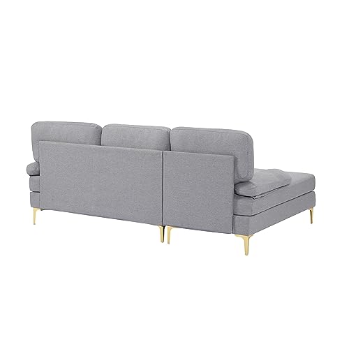ERYE Soft Polyester Sofa&Couch with Left Lounge Chaise, L-Shaped Corner Upholstered Couch W/Pillow-Top Armrest & Golden Metal Legs for Living Room Furniture Sets, 79.5", Light Gray-005