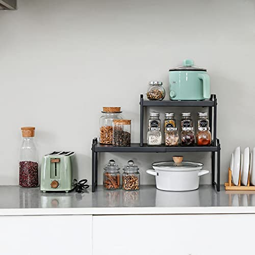 Expandable Cabinet Shelf Organizers Stackable Kitchen Counter Shelves spice rack organizer countertop shelf Cupboard Stand Spice Rack for cabinet(Set of 2)