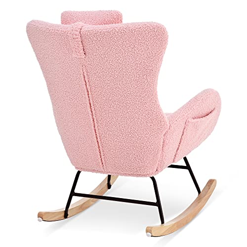 Morhome Upholstered Nursery Rocking Chair-Comfy Glider Rocker with Padded Seat, High Backrest, and Armrests for Living Room Bedroom Offices, Pink