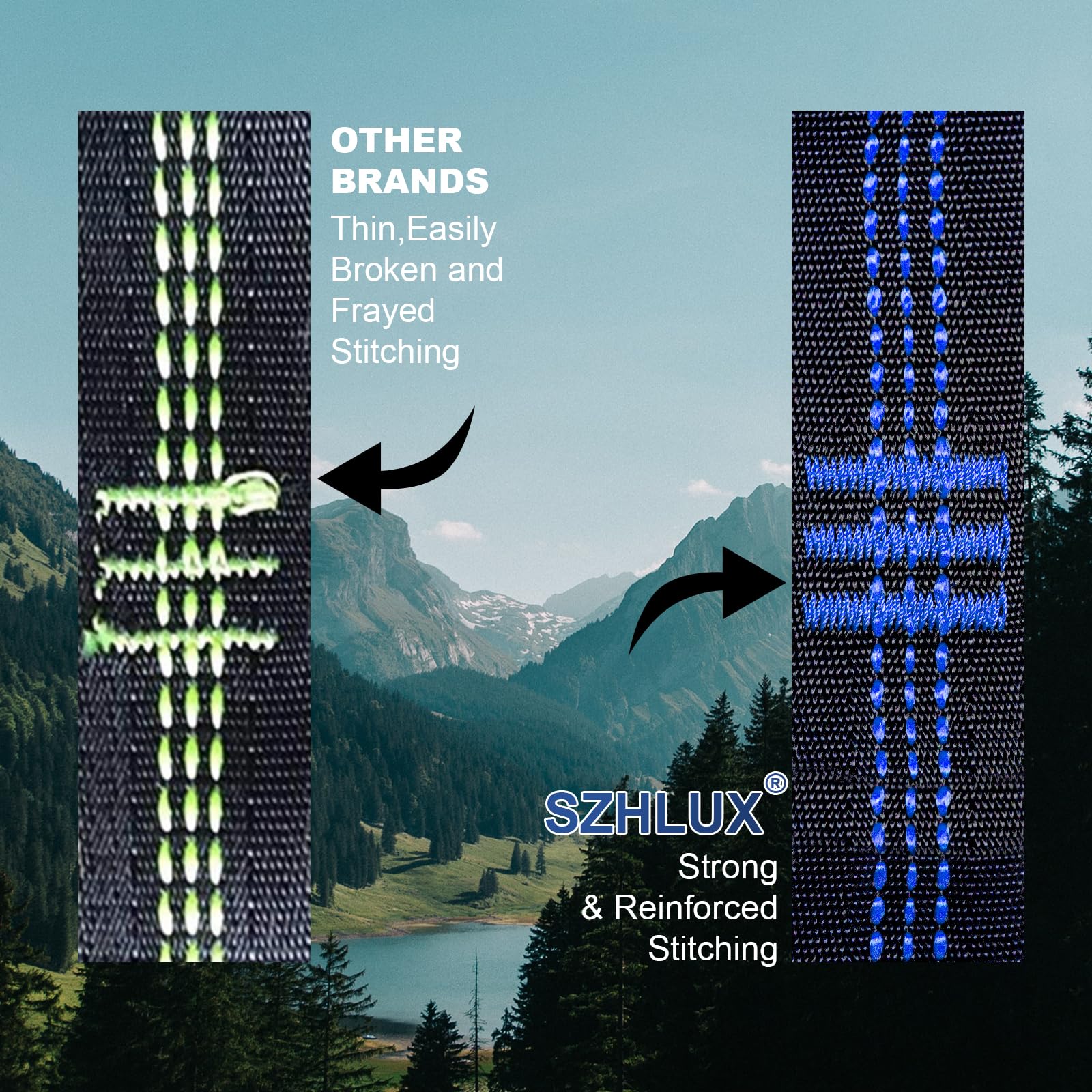 SZHLUX Hammock Straps for Trees - Set of Two 10ft Long, with 38 Loops & 2 Carabiners| Essential Hammock Accessories