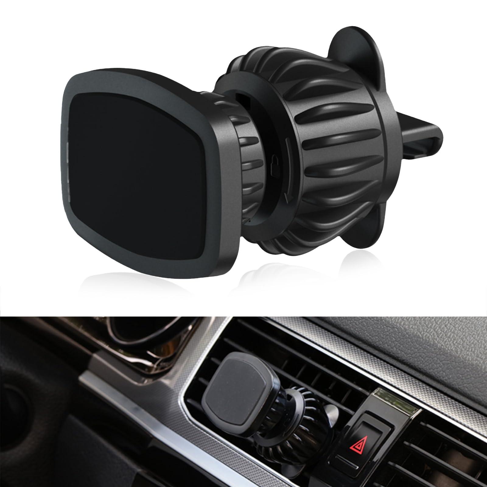 gunhunt 1 PC Snap-on Car Phone Holder, 2.36" x 1.57" 360° Rotating Air Outlet Multifunctional Navigation Bracket, Suitable for Conventional Horizontal Air Outlets Such as Horizontal/Vertical (Black)