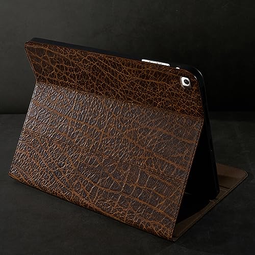 Gexmil Case for iPad 9.7 Inch,6th/5th Generation(2018/2017)-iPad Air 2/1 Gen. Genuine Leather Cover Anti Fingerprint/Slip,Cowhide Folio Cover Auto Sleep/Wake with Adjustable Stand,Buffalo Pattern