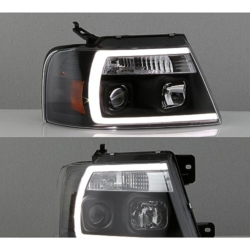 HH Building 2pcs Headlight Front Left Right Side Clear Lens Black Housing LED Extended Full Drl Tube Projector Headlights 7L3Z13008DA 5_444-FF15004V2-LB-BK B2204A0B2206A_2004_2005_2006_2007_2008_A30