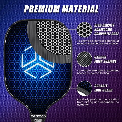 Pickleball Paddles Set of 2, USAPA Approved Carbon Fiber Pickleball Paddle with Enhanced Honeycomb Core and Anti-Slip Cushioned Grip, Fritton Pickleball Set for Beginners to Advanced Players