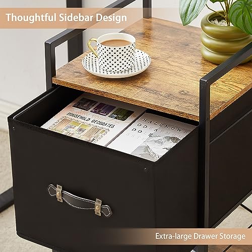 VECELO Mobile File Cabinet, Rolling Printer Shelf with Handle, Fabric Vertical Filing Cabinet fits Letter Size, Sturdy Steel Frame for Home Office, Brown
