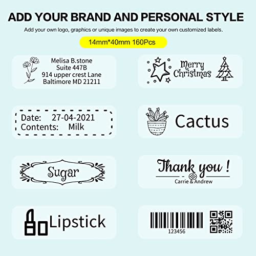 160 Pcs NIIMBOT D11 Label Maker Tape Clear Address Labels Name File Folder Waterproof Sticker Labels for Daycare, School, Travel, Baby Bottles, Clothes, Lunch Boxes and Cups, School Supplies